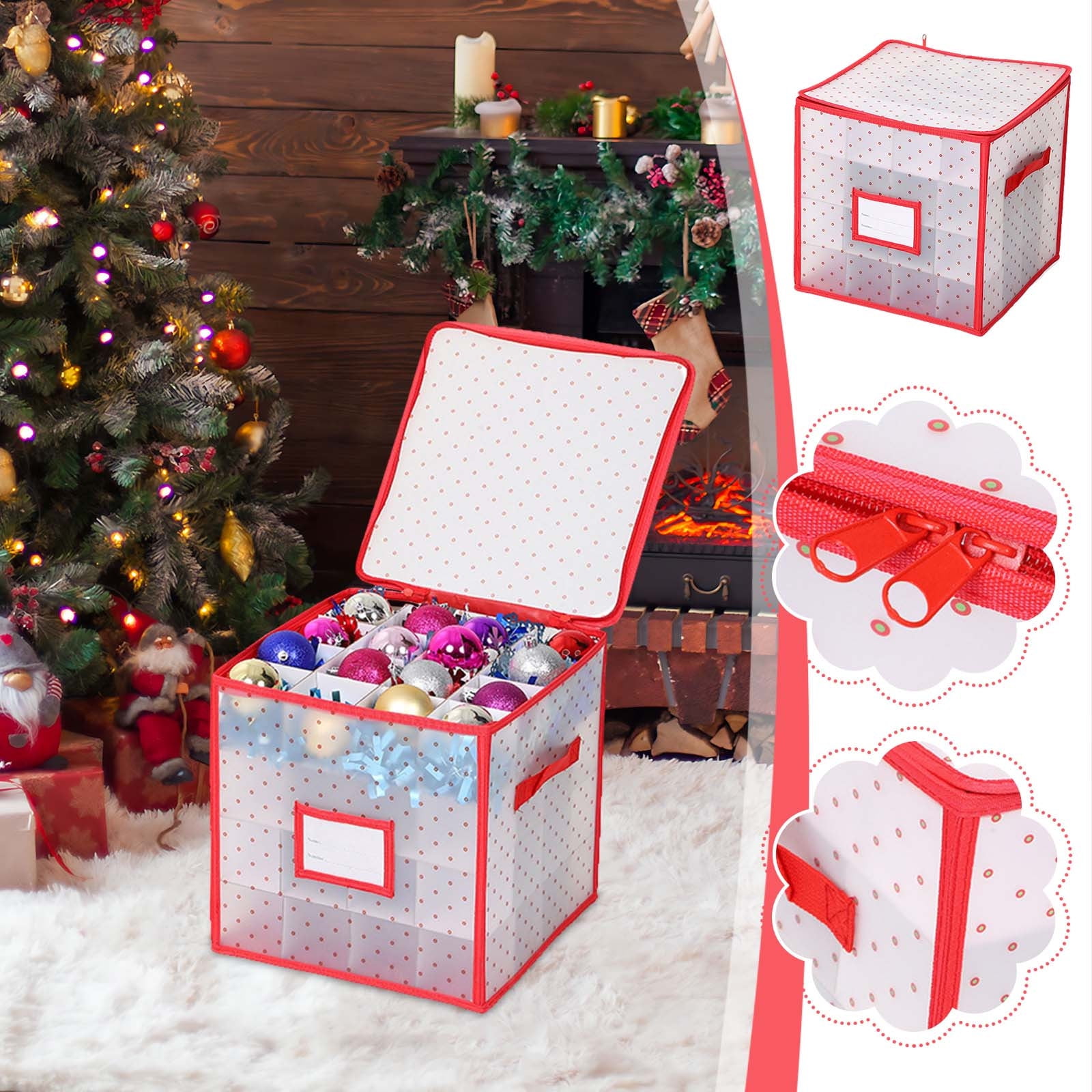 Christmas Tree Ornament Storage Box - Durable 64-Bauble Capacity Bag ...