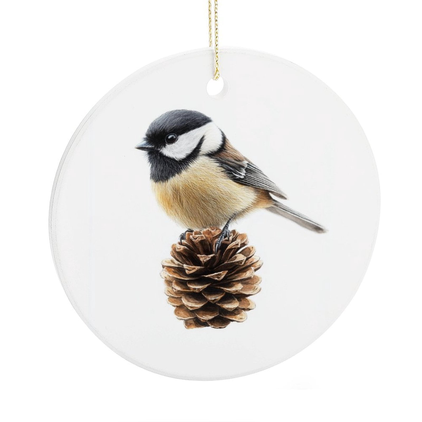 Christmas Tree Ornament Watercolor Chickadee Pine Cone Funny Christmas ...