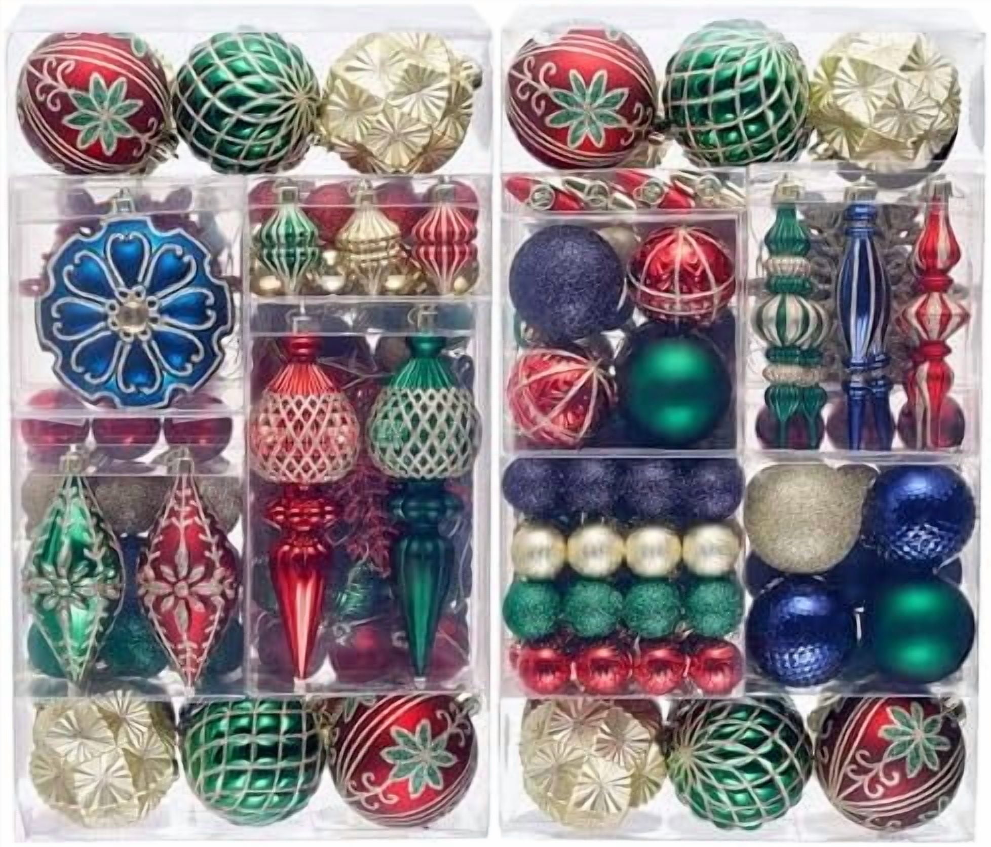 Christmas Tree Ornaments, 155ct Red Green Blue and Gold Shatterproof ...
