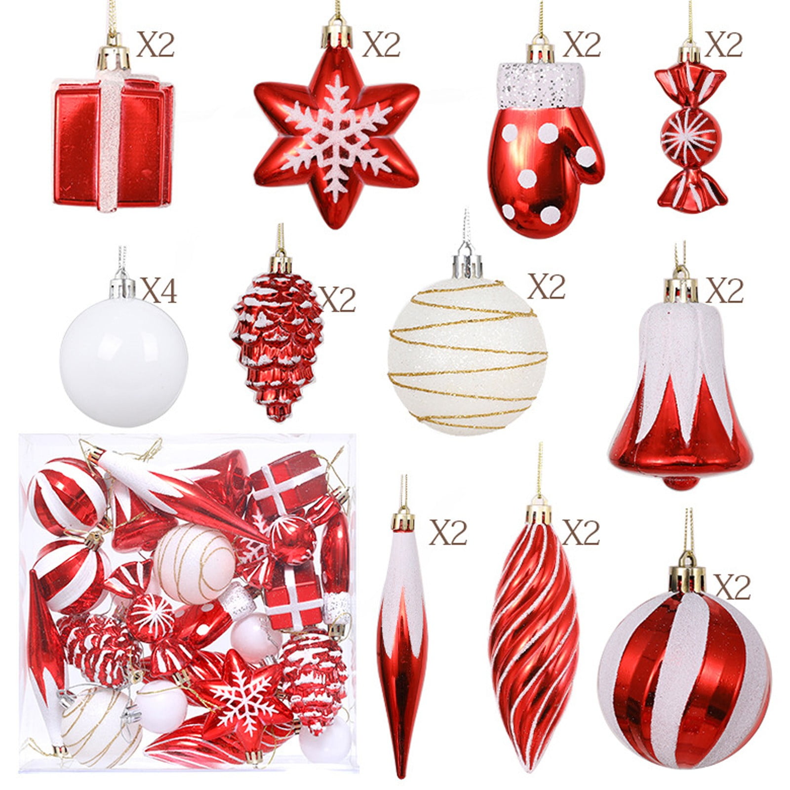 Christmas Tree Ornaments 24 pcs Multi-Size Shatterproof Ball Ornaments ...