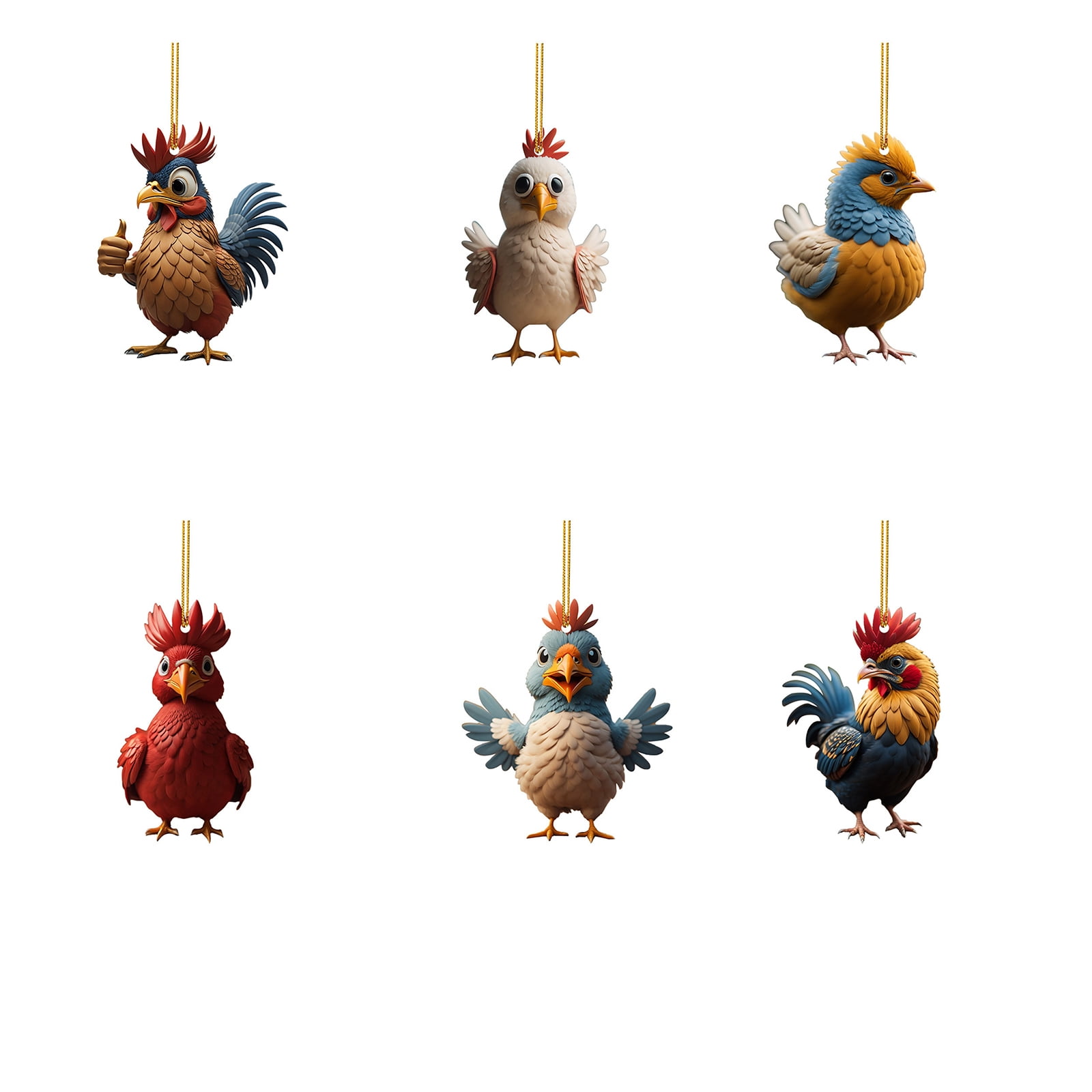 Christmas Tree Ornaments,3.3"Cartoon Rooster Chicken Hanging Pendants ...