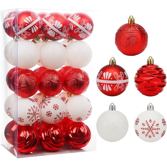 Christmas Tree Ornaments, 30ct Christmas Ball Decoration Set 2.36" Red ...