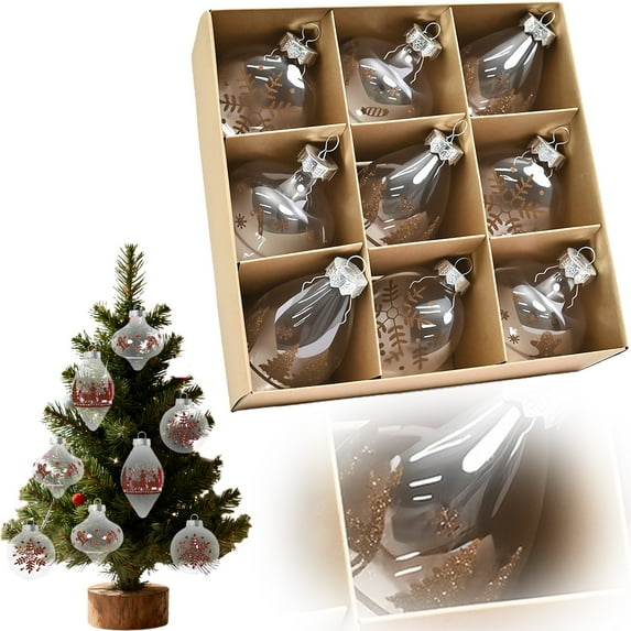 Christmas Tree Ornaments 9 Pack Transparent PET Baubles With Snowflake ...