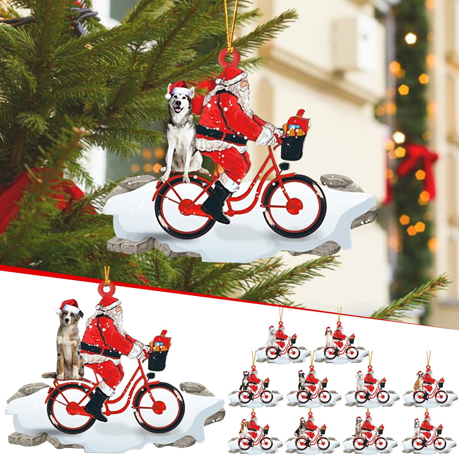 Christmas Tree Ornaments,Bicycle Rider Santa Rides Bicycle With Dog ...