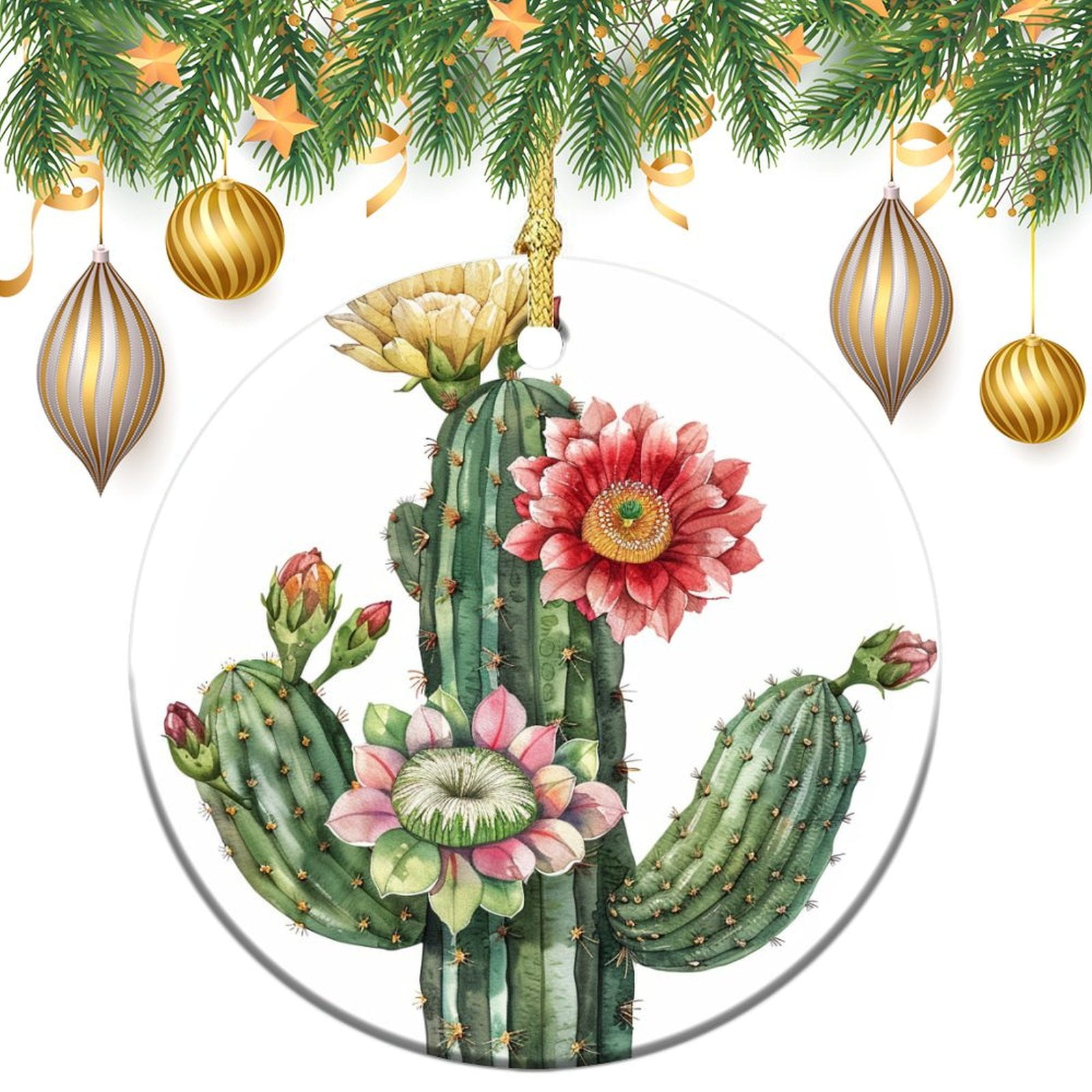 Christmas Tree Ornaments Cacti Flower Pattern Funny Christmas Ornaments ...