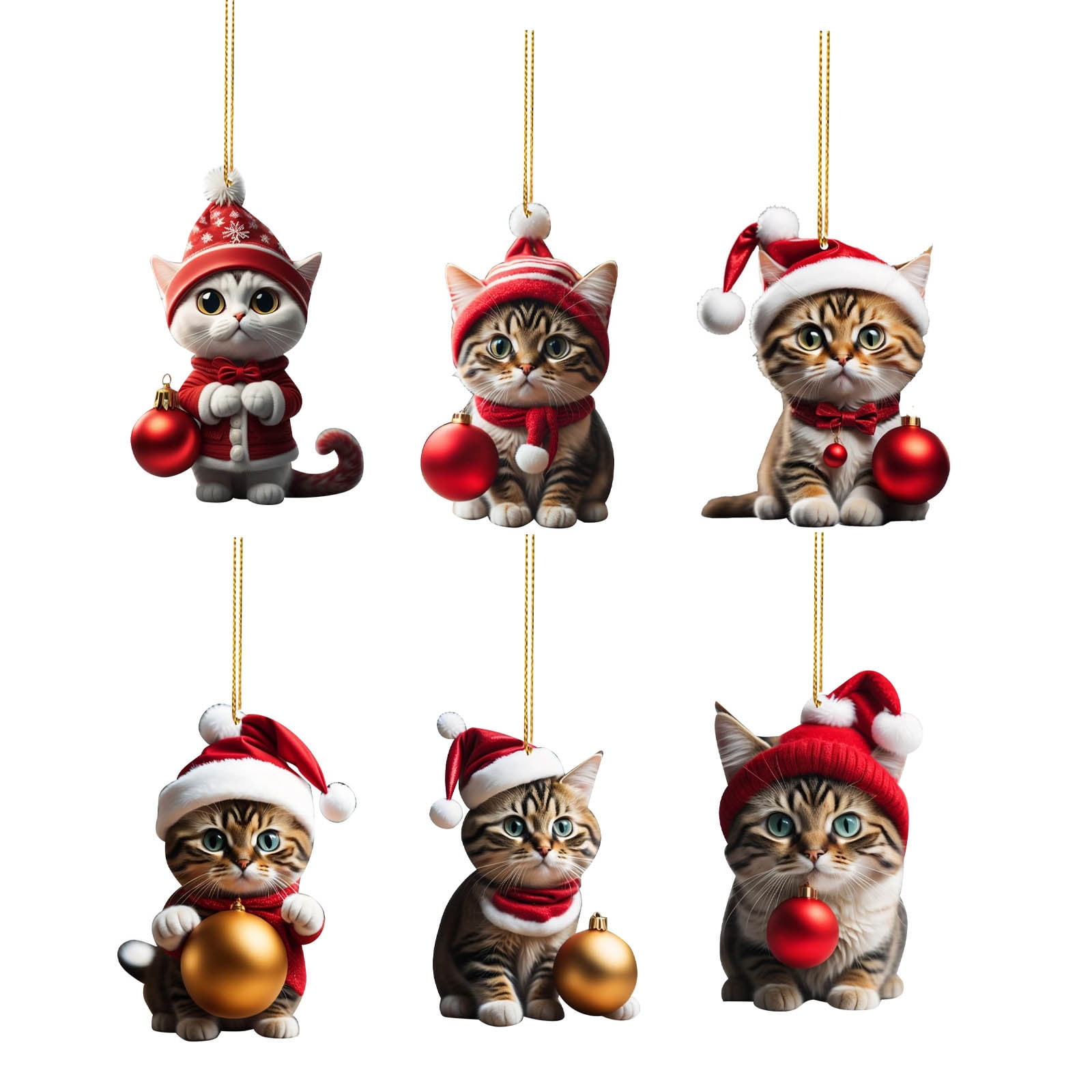 Christmas Tree Ornaments Decorations Cute Hatted Cat Mini Cartoon ...