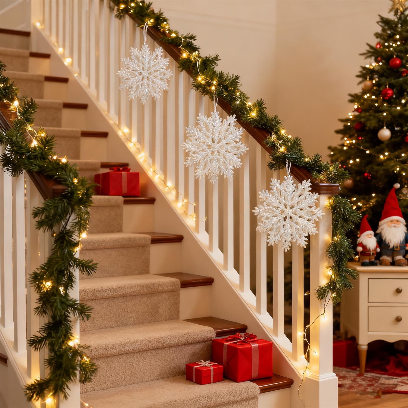 Christmas Tree Ornaments Gold Snowflake | Double Sided Hollow Plastic ...