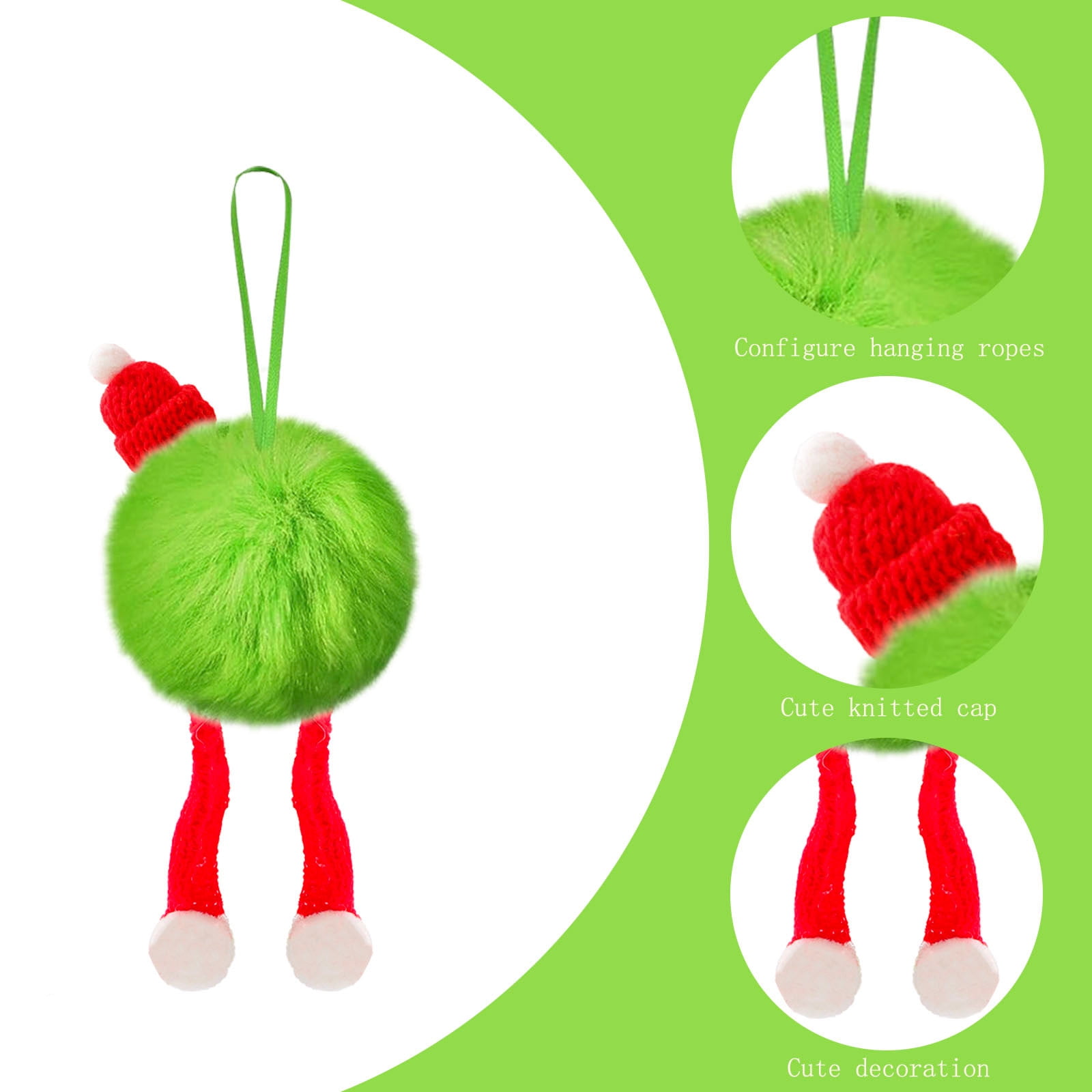 Christmas Tree Ornaments, Green Furry Christmas Balls, Soft Fuzzy ...