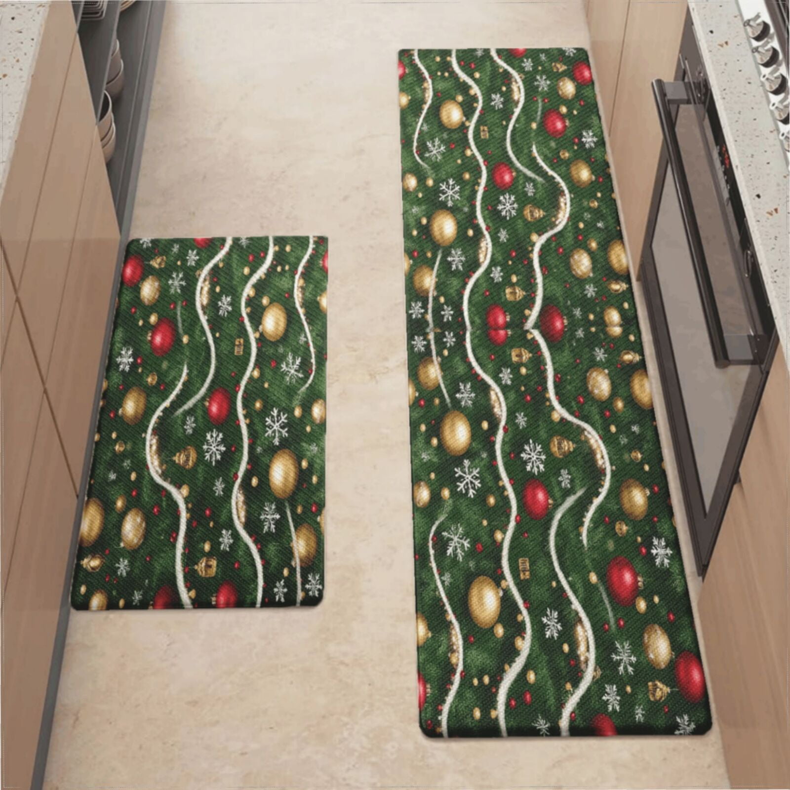 Christmas Tree With Ornaments And Lights Pvc Kitchen Mat Runner 2 ...