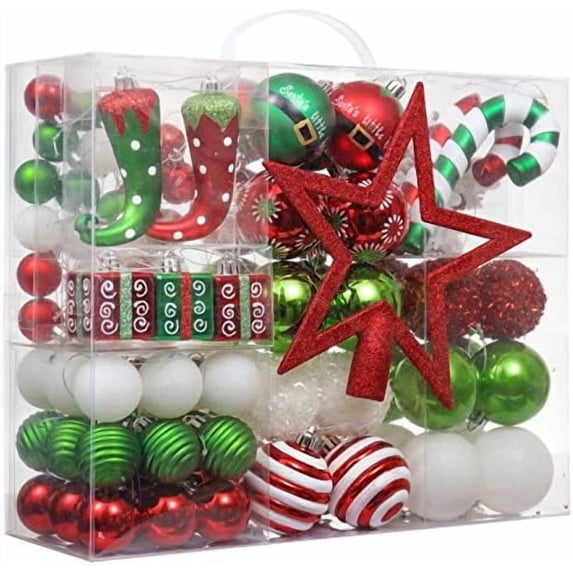 Christmas Tree Ornaments Set, 100ct Elf Red Green White Shatterproof ...