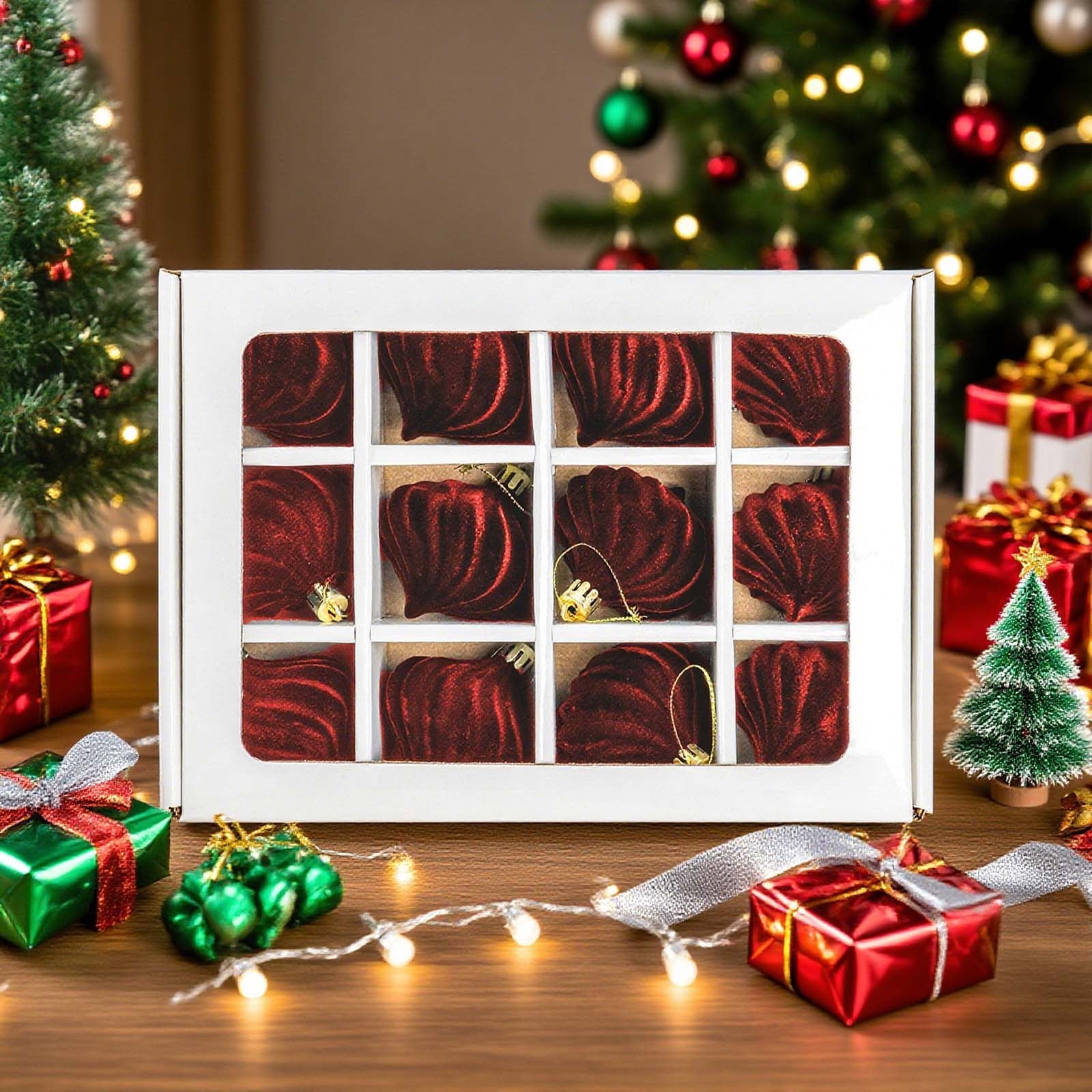 Christmas Tree Ornaments Set Brown Flocked Balls | Plastic Xmas Hanging Decorations | 12 Pack ...