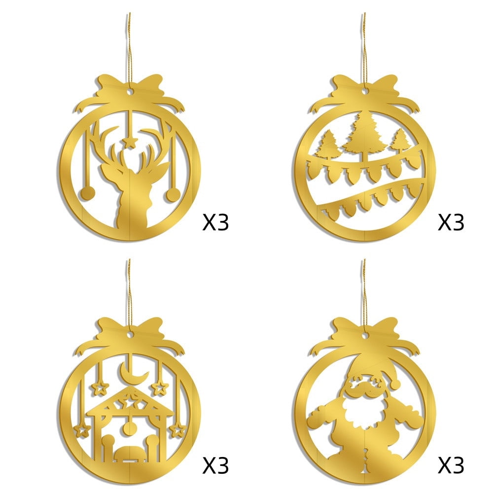 Christmas Tree Ornaments Set | Double-Sided Gold Acrylic Flat Ball ...
