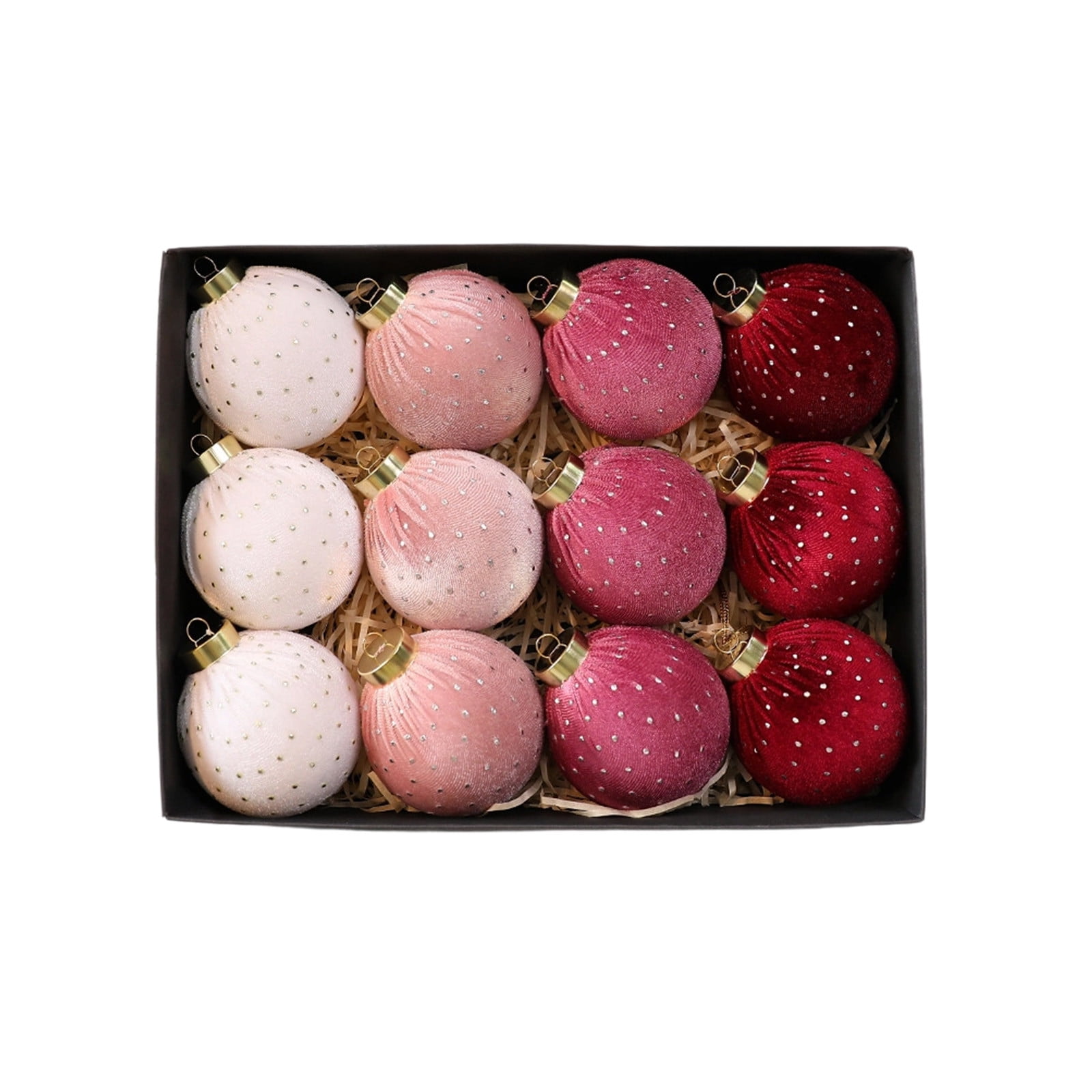 Christmas Tree Ornaments Velvet Balls - Pack of 12Pcs Shatterproof Xmas ...