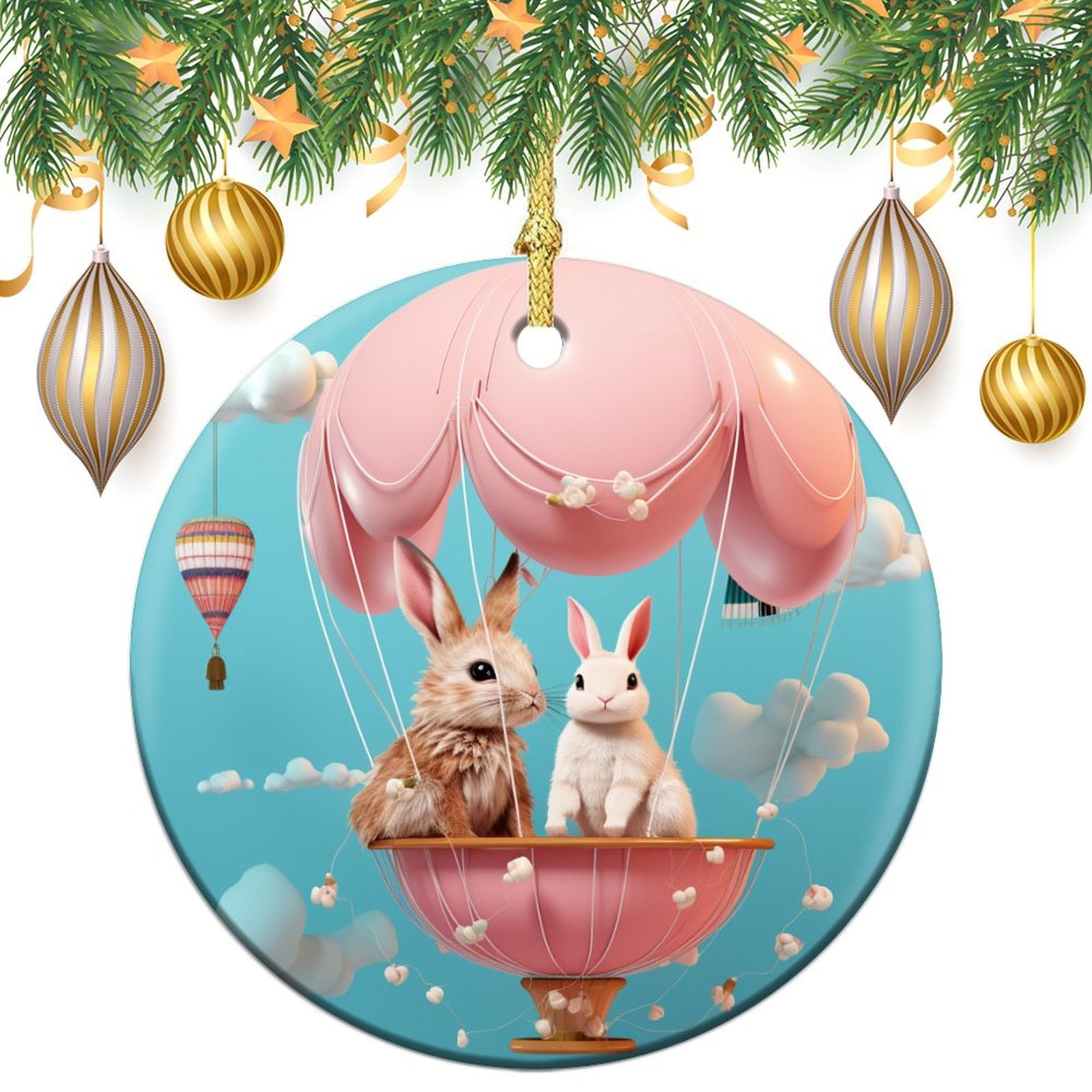 Christmas Tree Ornaments Watercolor Rabbit Christmas Tree Hangings ...