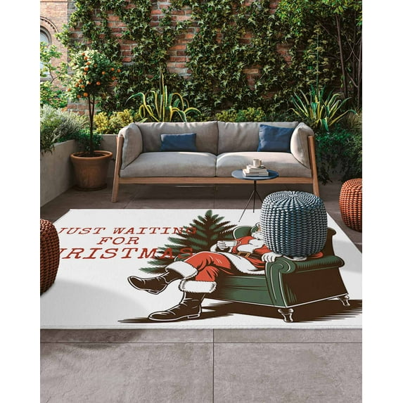 Christmas Tree Outdoor Rug, Just Waiting for Christmas Funny Santa ...