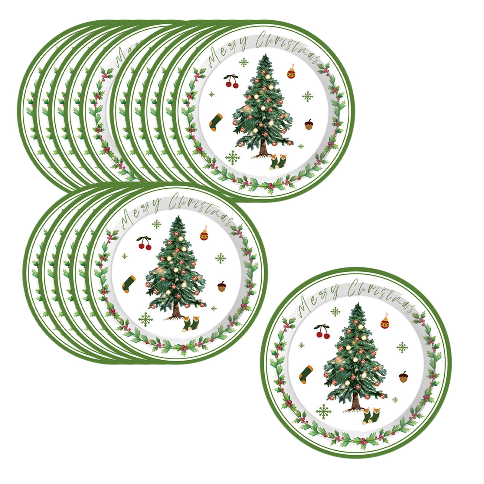 Christmas Tree Paper Plates 16pcs, 9 Inch Disposable Holiday Tableware ...