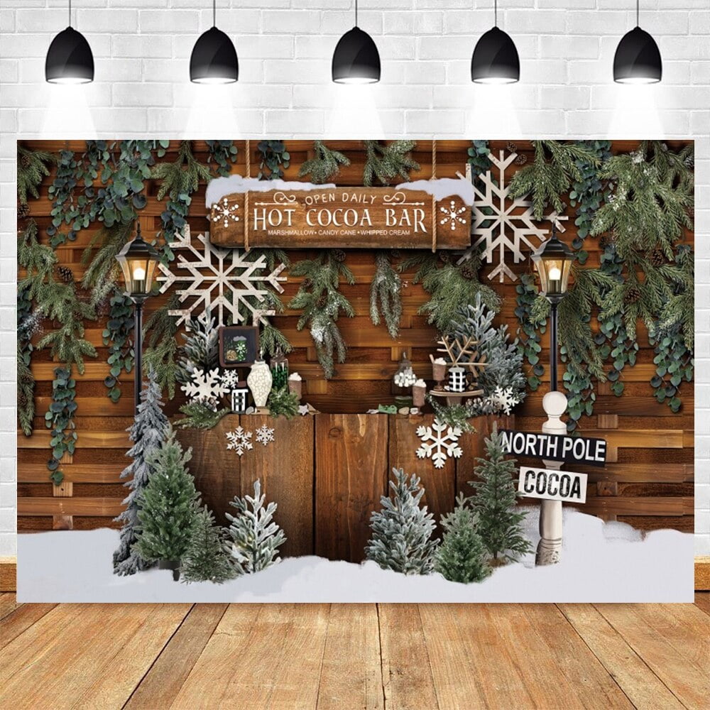 Christmas Tree Party Backdrop Fireplace Window Winter Sock Gifts Family ...
