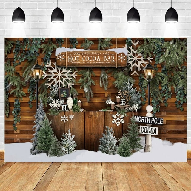 Christmas Tree Party Backdrop Fireplace Window Winter Sock Gifts Family ...