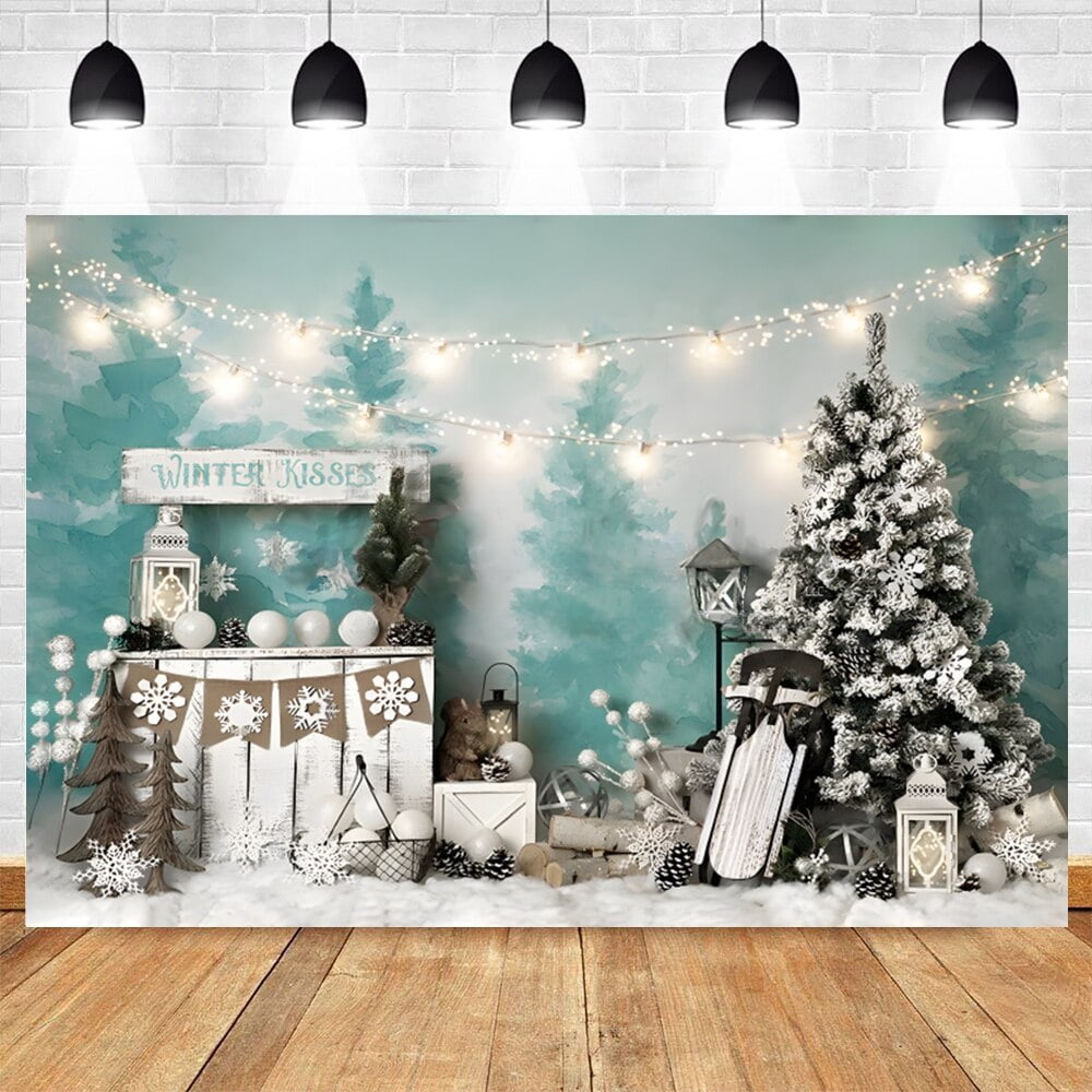 Christmas Tree Party Backdrop Fireplace Window Winter Sock Gifts Family ...
