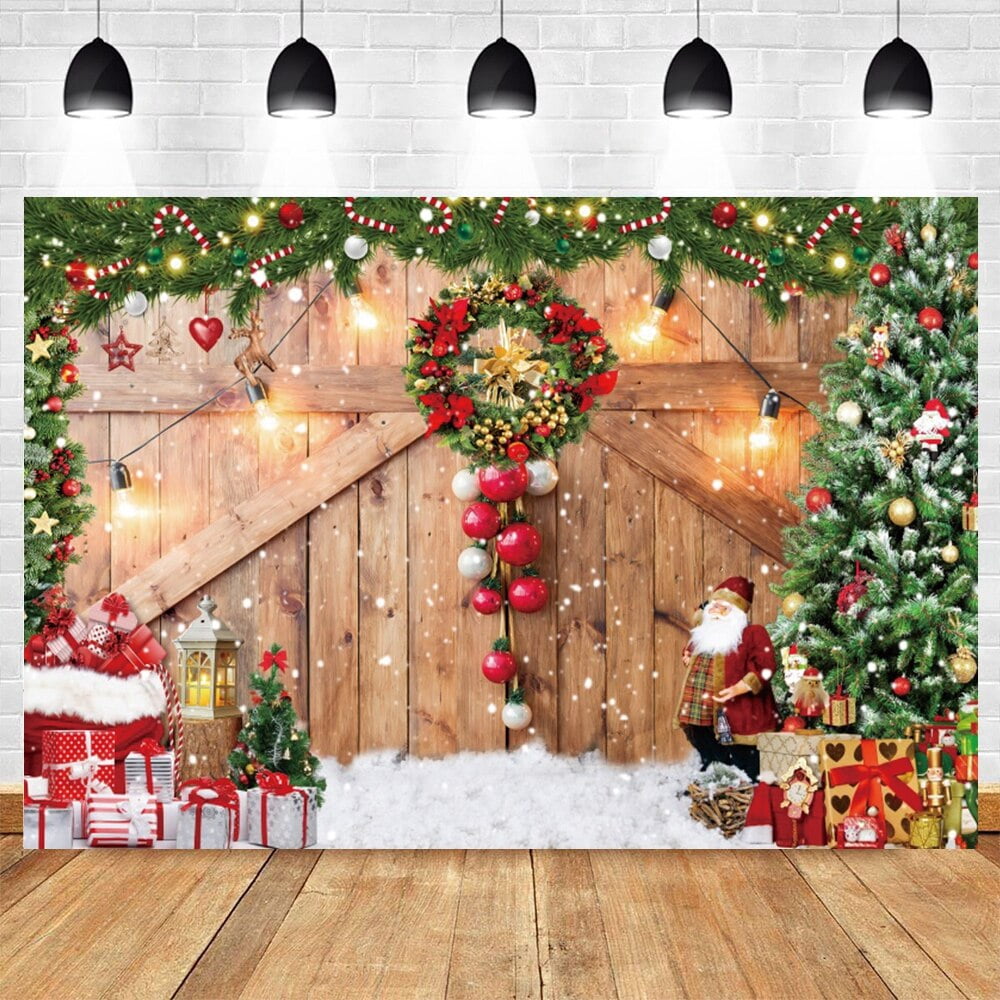 Christmas Tree Party Backdrop Fireplace Window Winter Sock Gifts Family ...