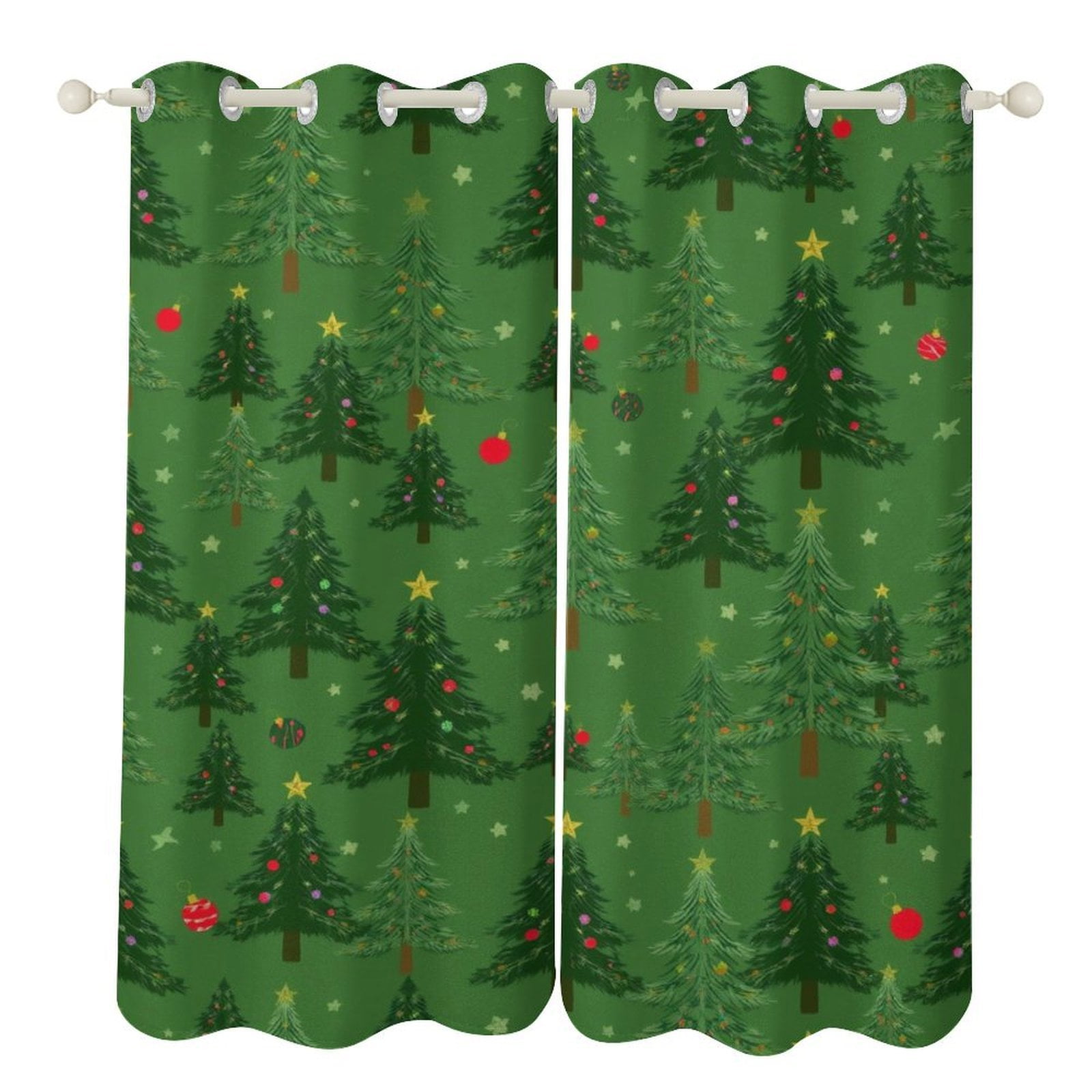 Christmas Tree Pattern Curtains Outdoor Decor Curtain Panels With ...
