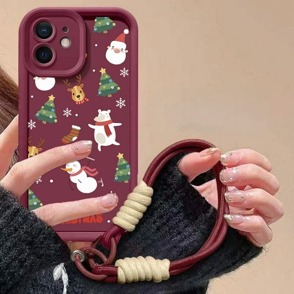 Christmas Tree Pattern Lanyard Strap Rope Phone Case For IPhone 17 14 ...