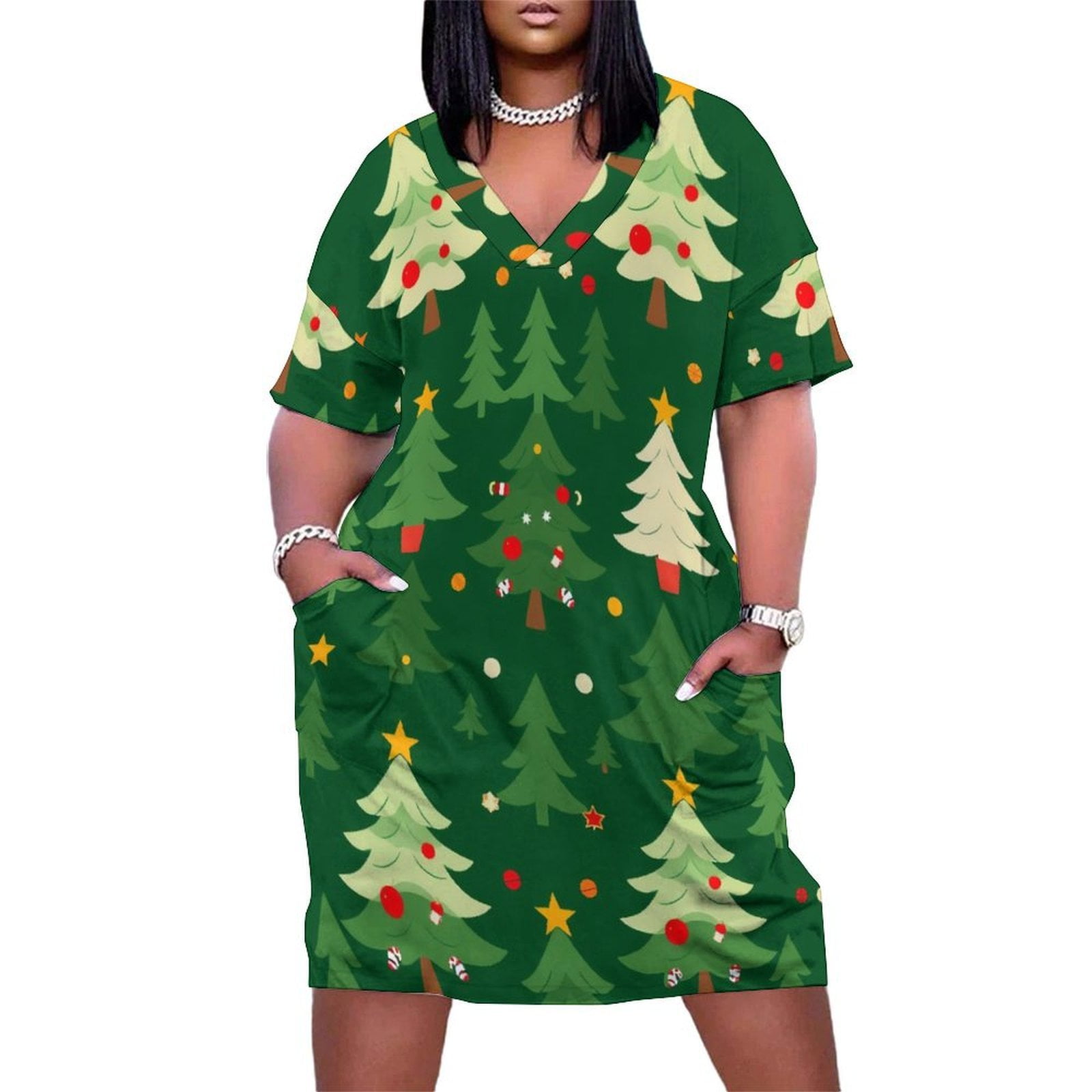 Christmas Tree Pattern Loose Pocket Dress Elegant Women"s Dresses for Wedding Wedding Dresses ...
