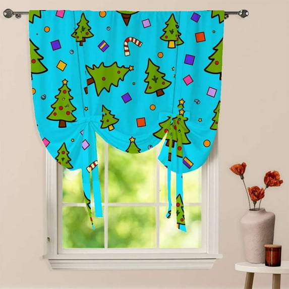 Christmas Tree Pattern On Blue Window Curtain for Living Room Roman ...