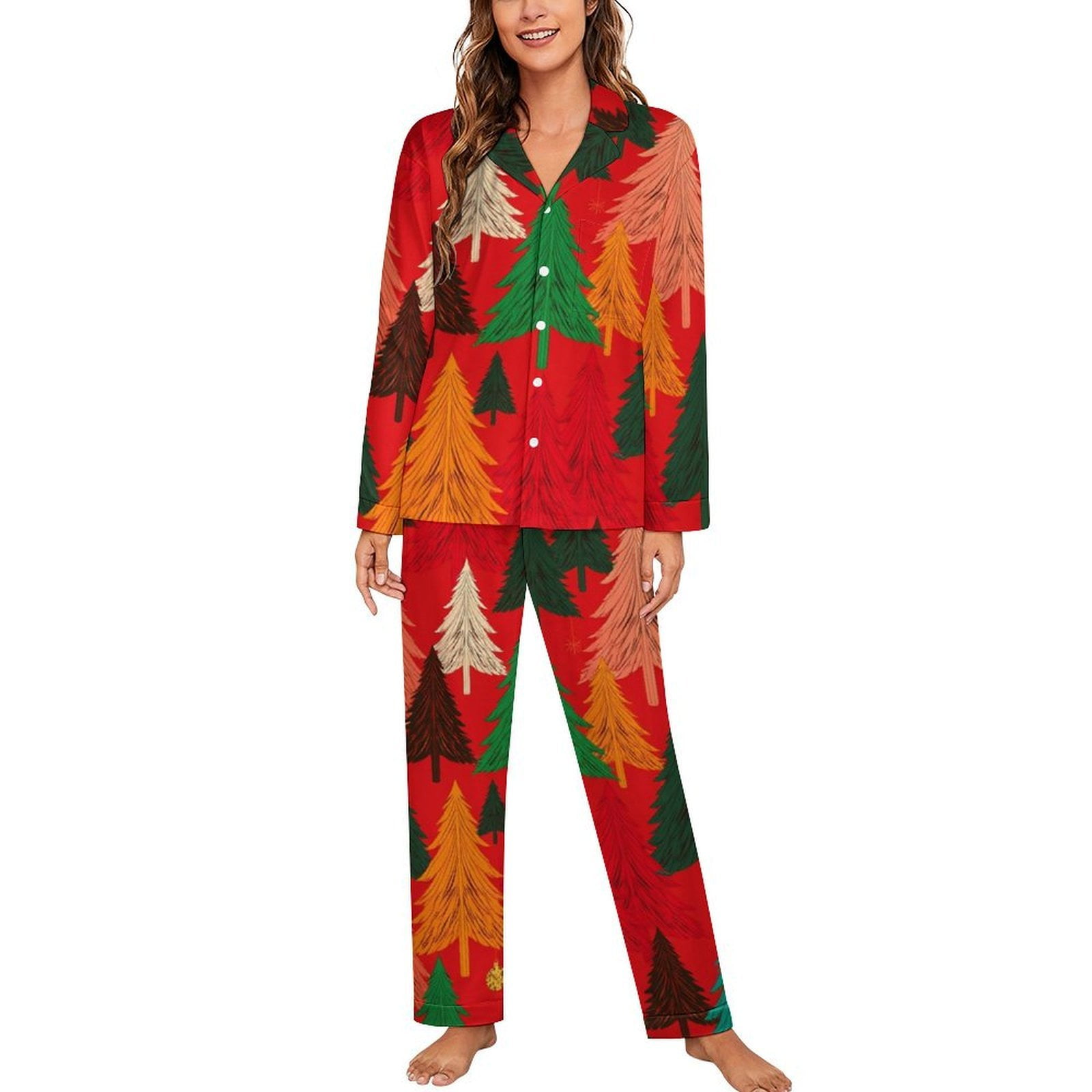 Christmas Tree Pattern Pajamas Woman Home Suit Autumn Long Sleeve 2 ...