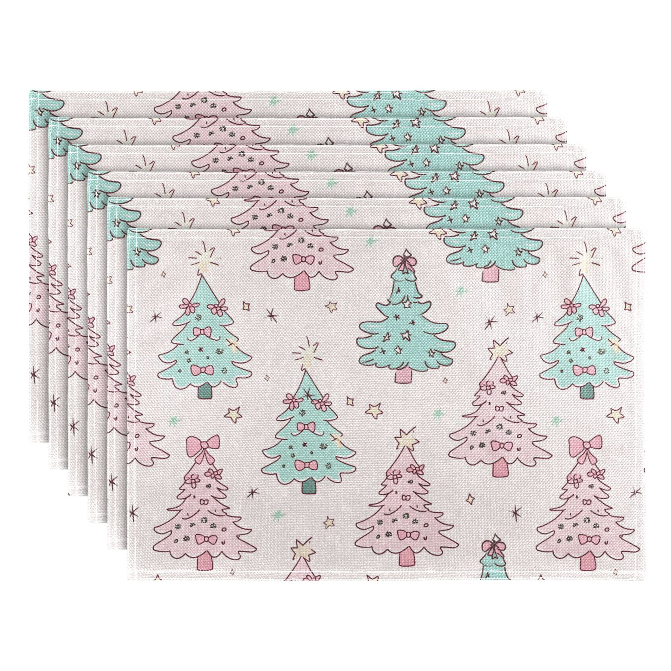 Christmas Tree Pattern Placemats Set of 6 18x12in Reversible Rustic ...