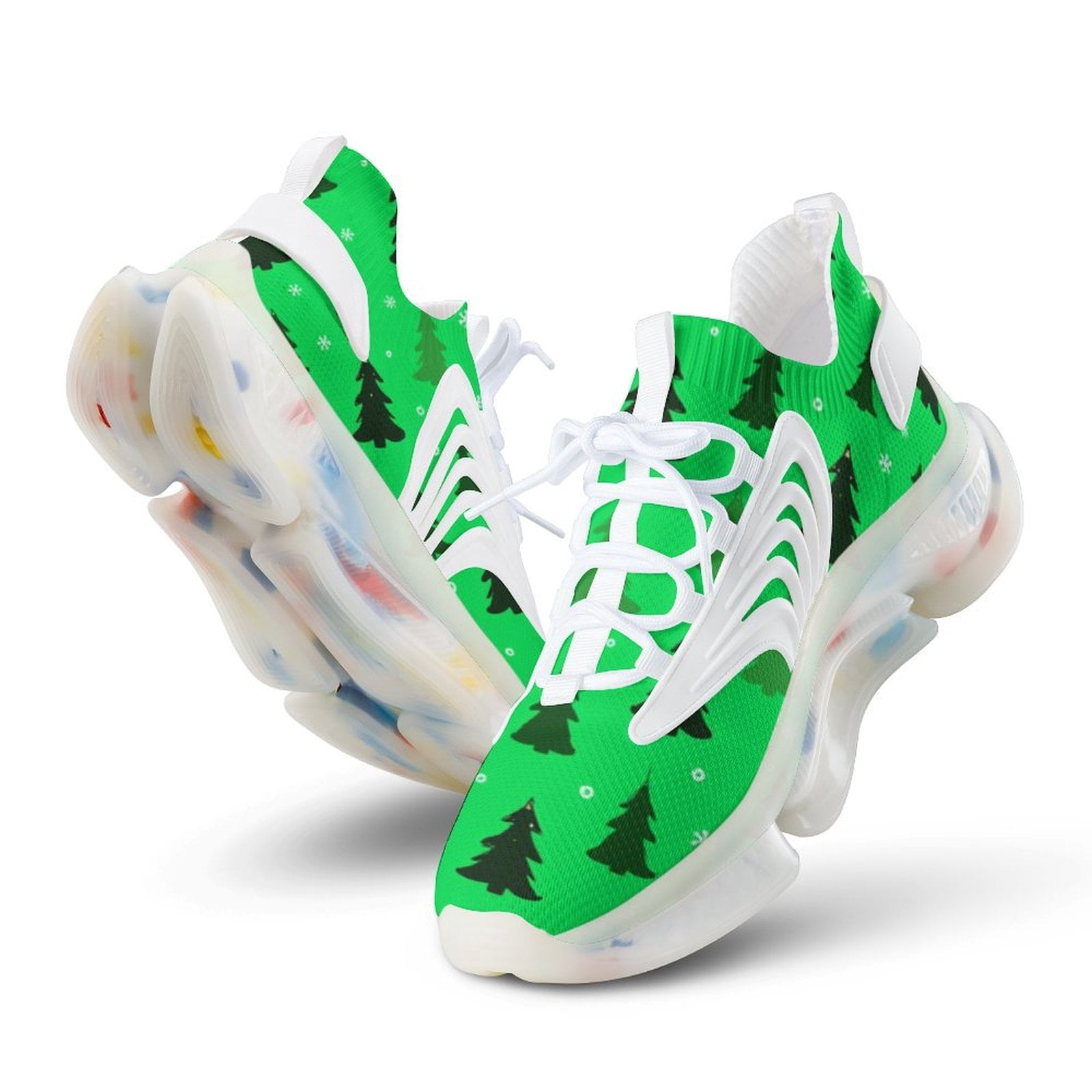 Christmas Tree Pattern on Green Walking Shoes for Men Woman Lightweight ...