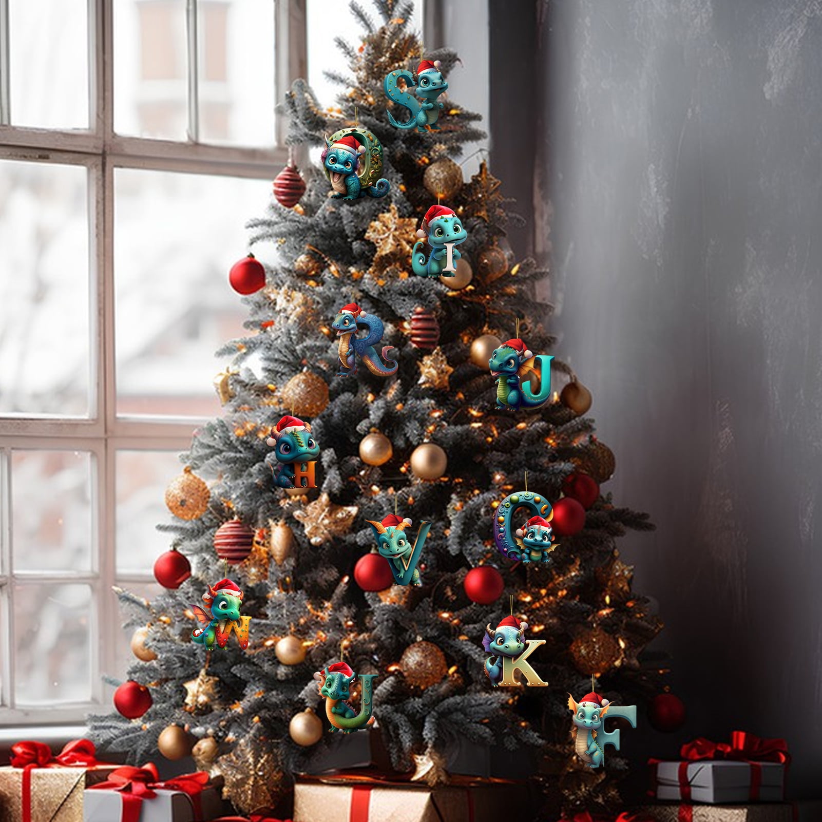 Christmas Tree Pendant Cartoon Dinosaur Letter Home Window Car ...