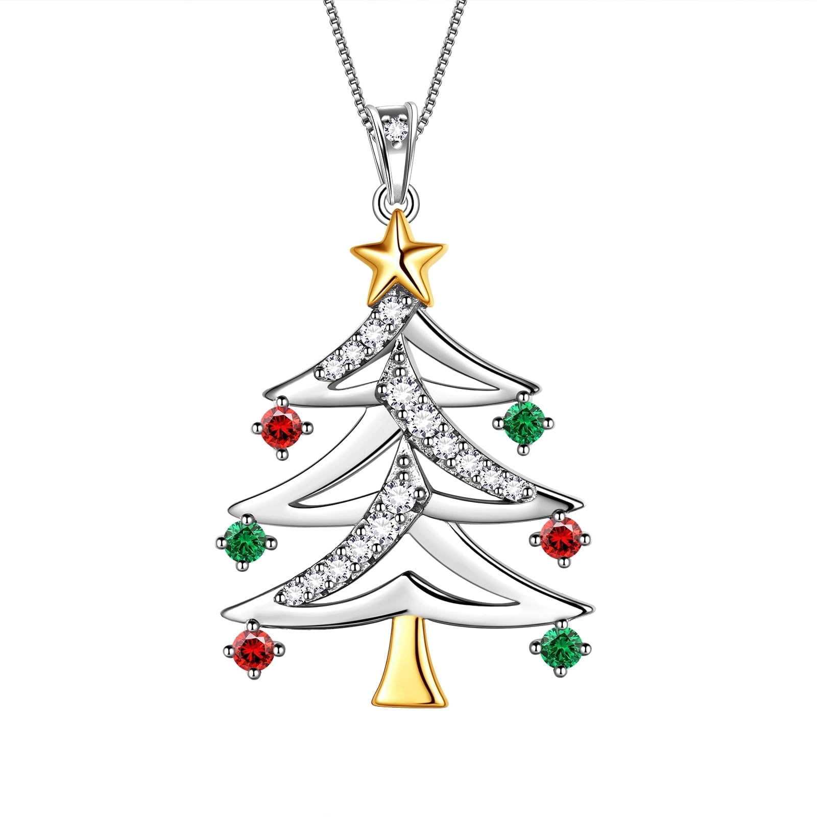 Christmas Tree Pendant Necklace 925 Sterling Silver Colorful CZ Crystal ...