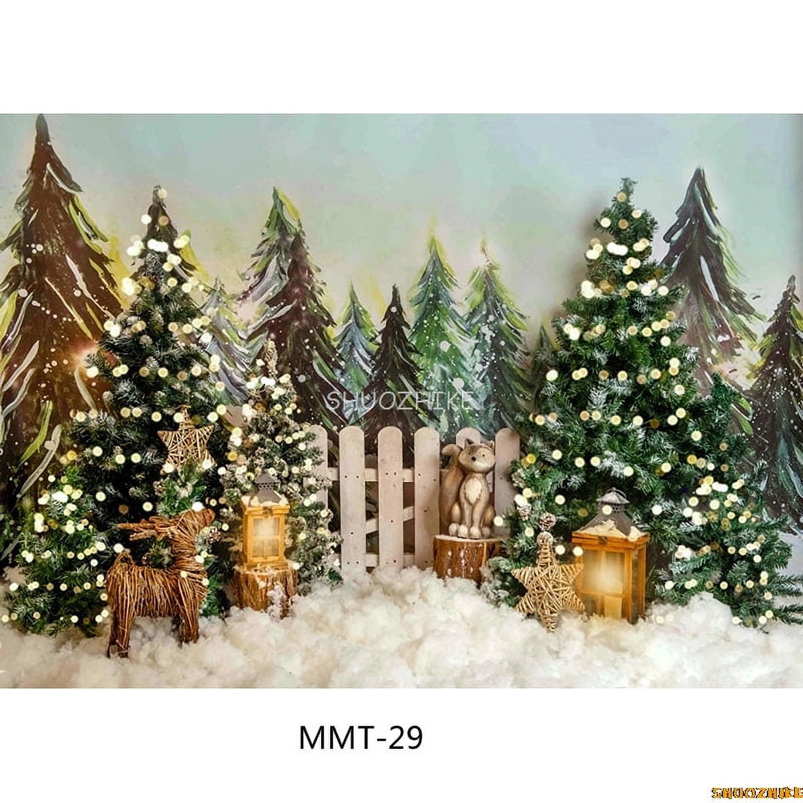 Christmas Tree Photography Backdrop Prop Wood Doors Snowman Cinema Pine ...