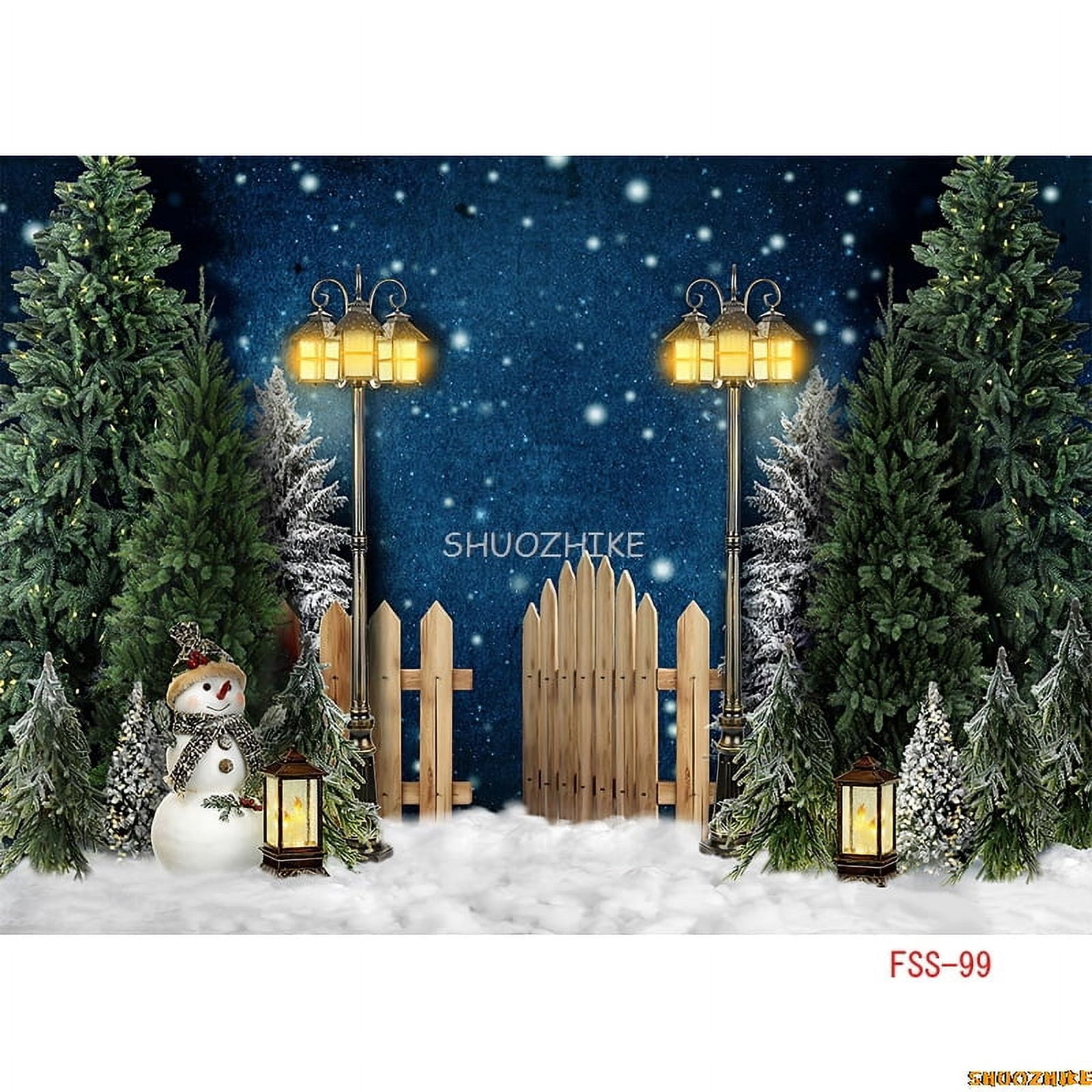 Christmas Tree Photography Backdrop Prop Wood Doors Snowman Cinema Pine ...