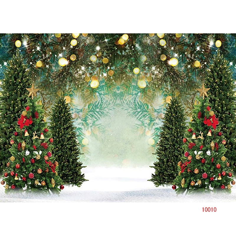 Christmas Tree Photography Backdrop Prop Wooden Doors Snowman Cinema ...
