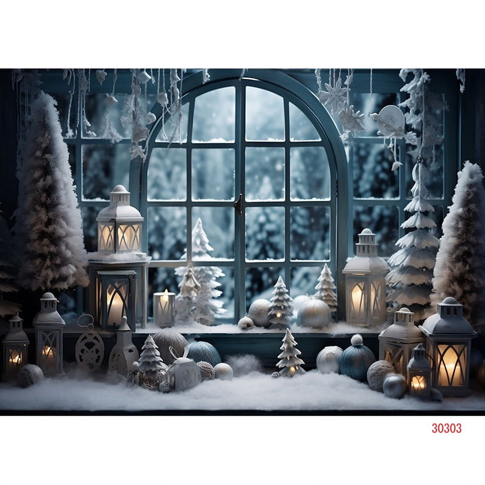 Christmas Tree Photography Backdrop Prop Wooden Doors Snowman Cinema ...