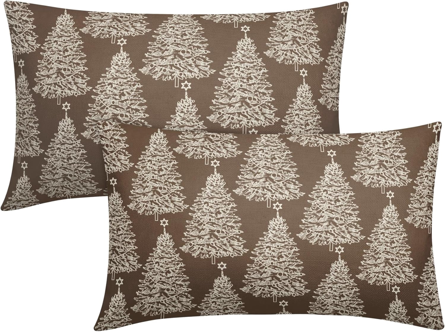 Christmas Tree Pillow Covers 12x20 Set of 2 Brown Cream Xmas Print ...
