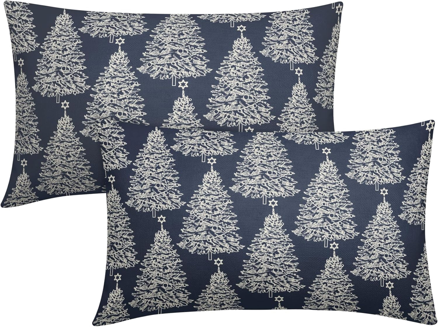 Christmas Tree Pillow Covers 12x20 Set of 2 Dusty Blue Cream Xmas Print ...