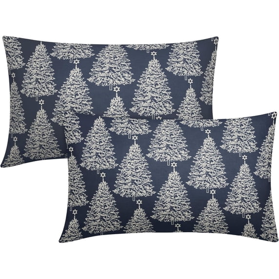 Christmas Tree Pillow Covers 12x20 Set of 2 Dusty Blue Cream Xmas Print ...