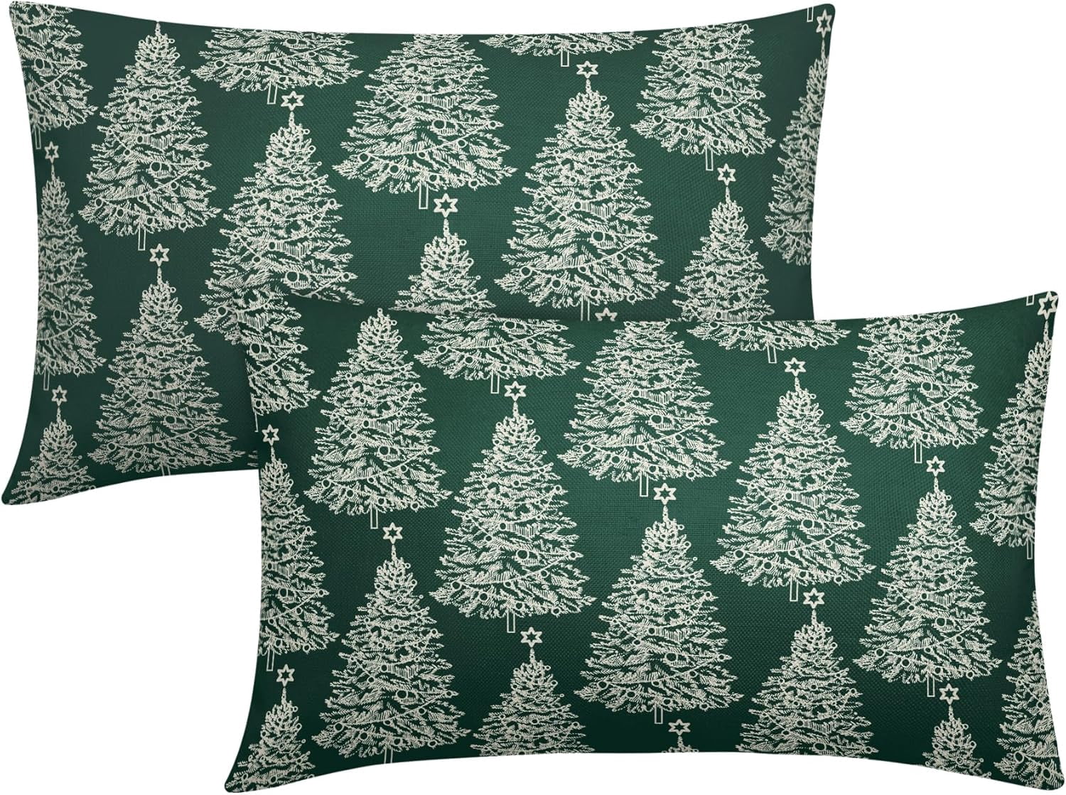 Christmas Tree Pillow Covers 12x20 Set of 2 Forest Green Cream Xmas ...