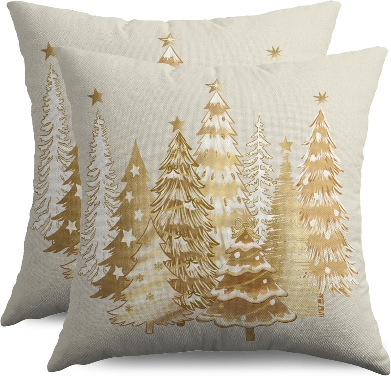 Christmas Tree Pillow Covers 16x16 Inch Set of 2 Gold Winter Xmas Print ...