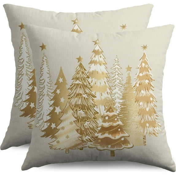 Christmas Tree Pillow Covers 16x16 Inch Set of 2 Gold Winter Xmas Print ...