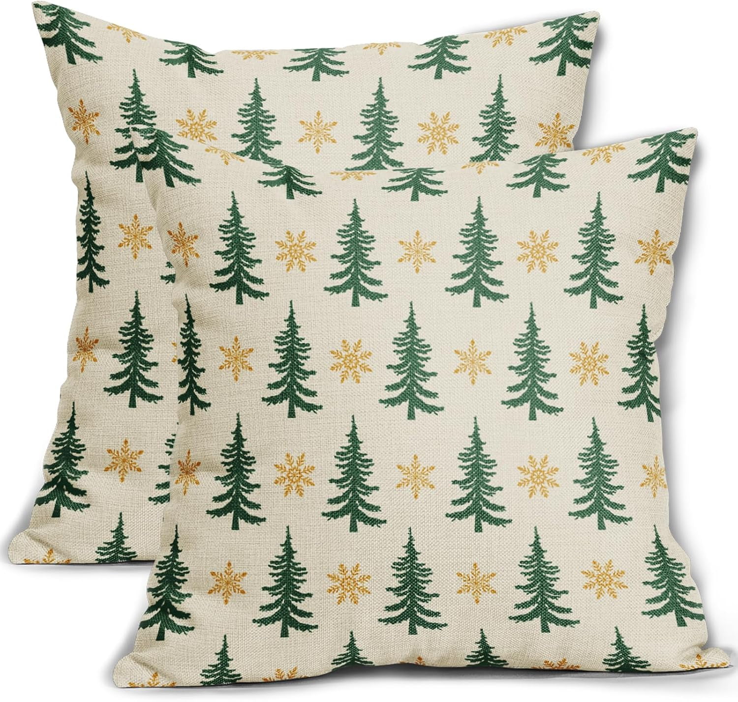 Christmas Tree Pillow Covers 16x16 Set of 2 Green Yellow Xmas Tree ...
