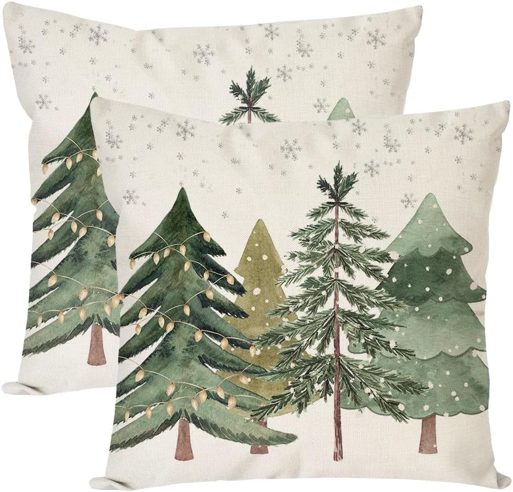 Christmas Tree Pillow Covers 18x18 Inch Set of 2 Farmhouse Christmas ...