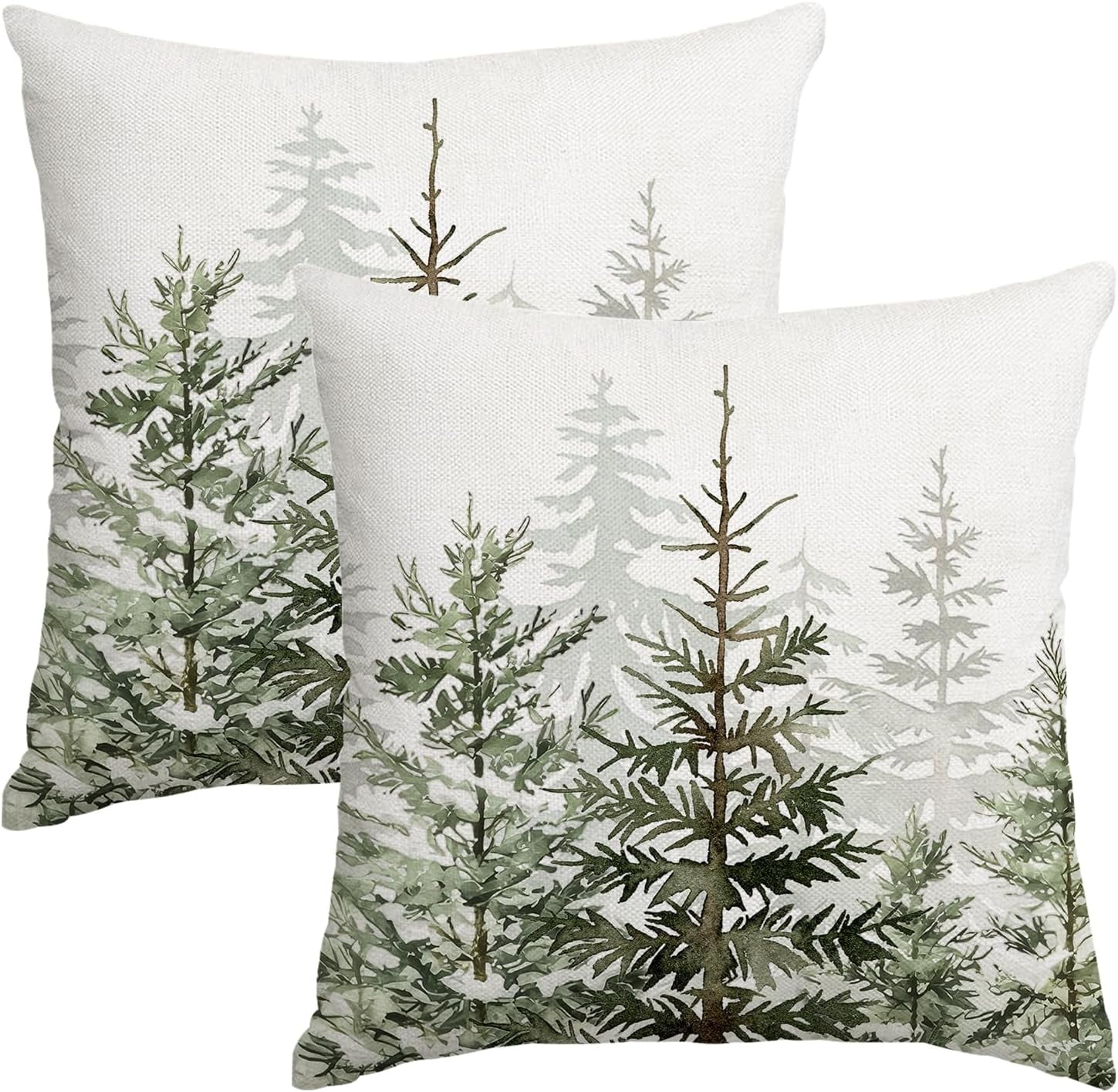 Christmas Tree Pillow Covers 18x18 Inch Set of 2 Green Christmas Rustic Decorative Throw Pillows ...