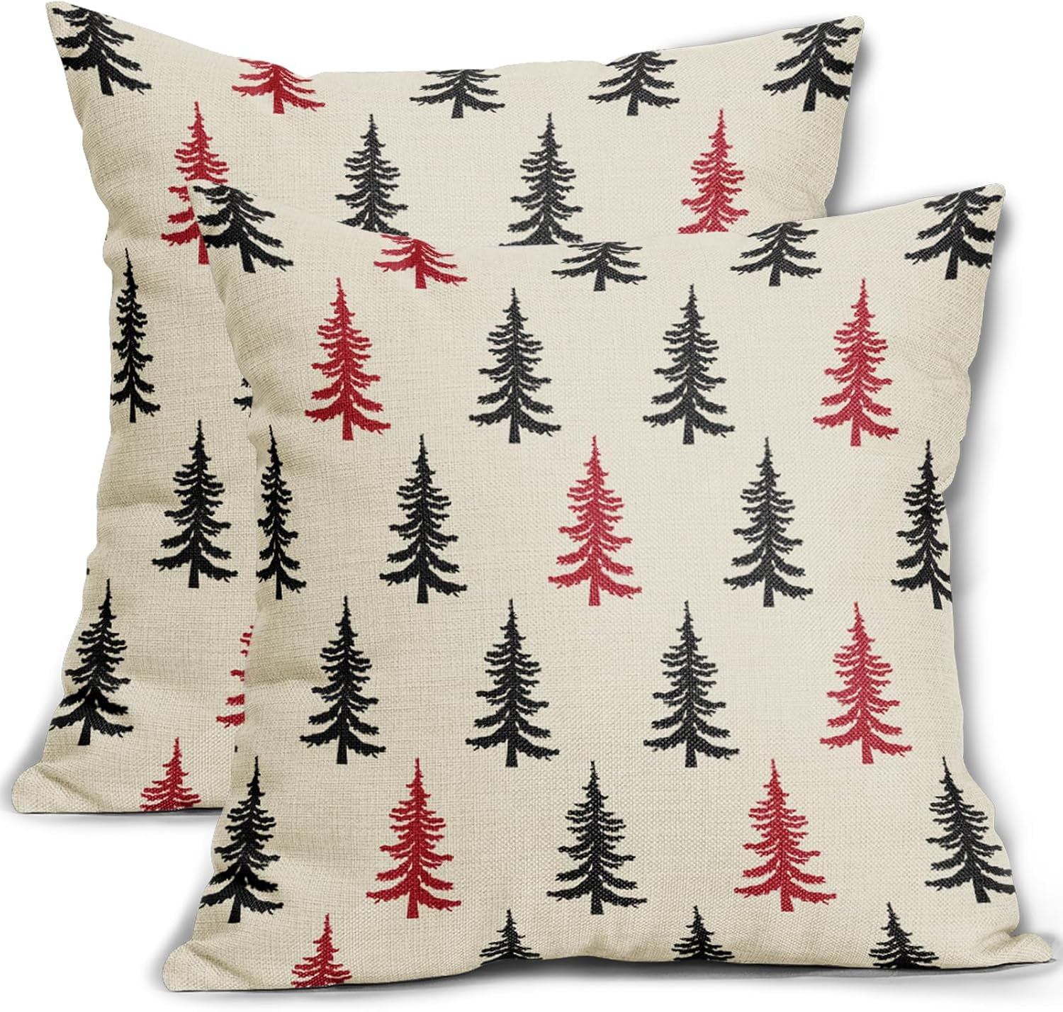 Christmas Tree Pillow Covers 18x18 Set of 2 Black Red Xmas Rustic Style ...