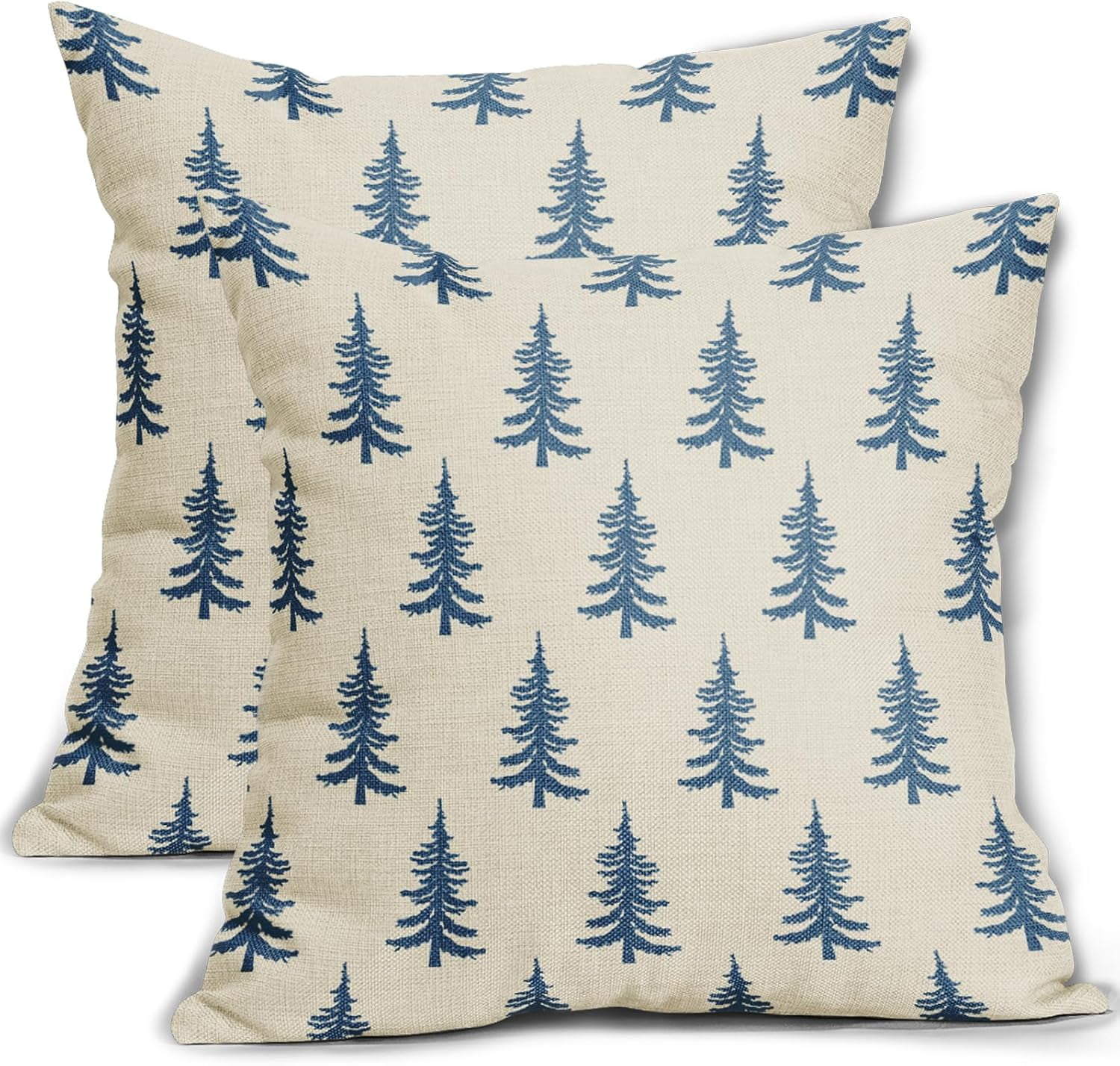 Christmas Tree Pillow Covers 18x18 Set of 2 Blue Xmas Rustic Style ...