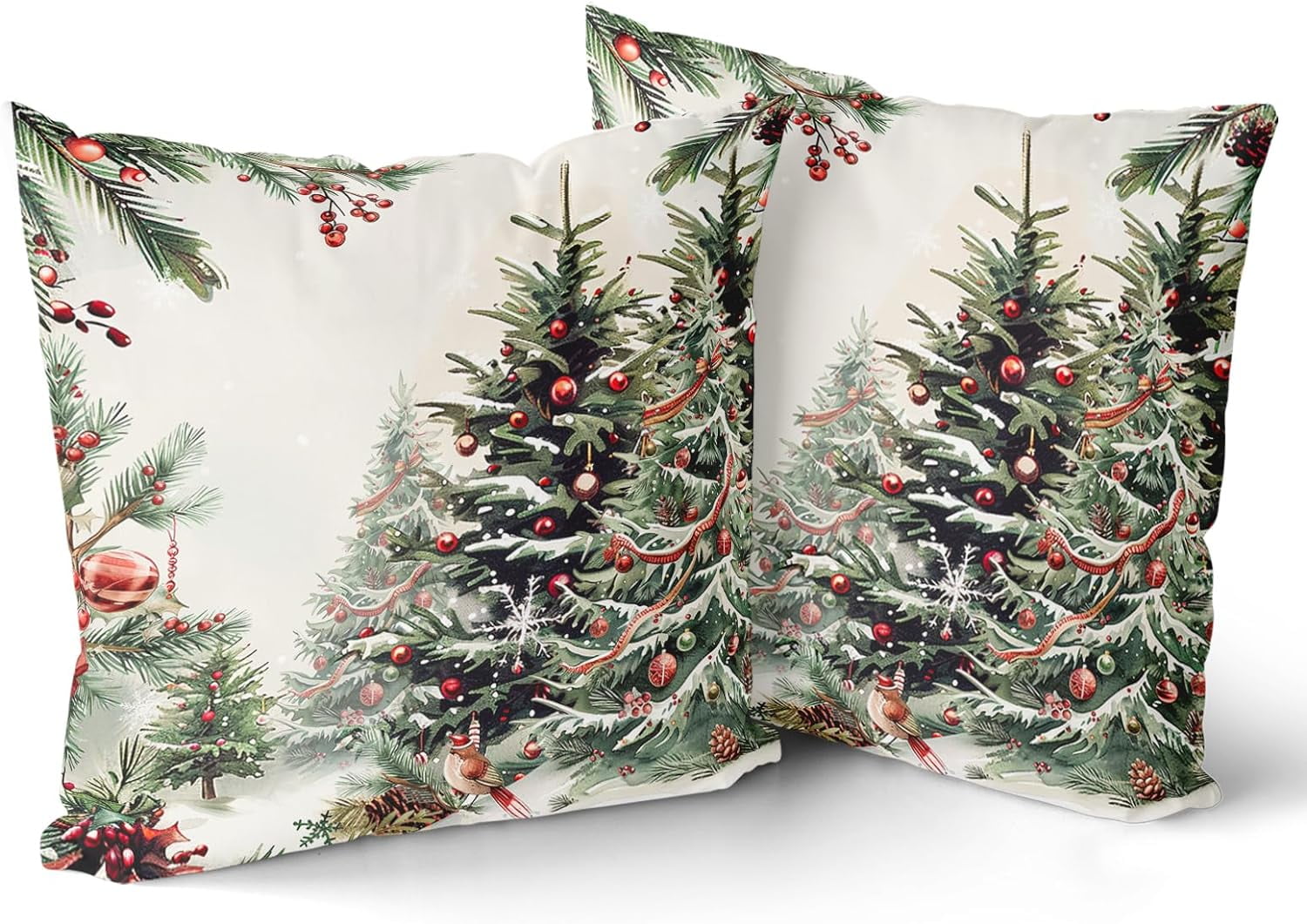 Christmas Tree Pillow Covers 20x20 Inch Set of 2 Watercolor Green Xmas ...