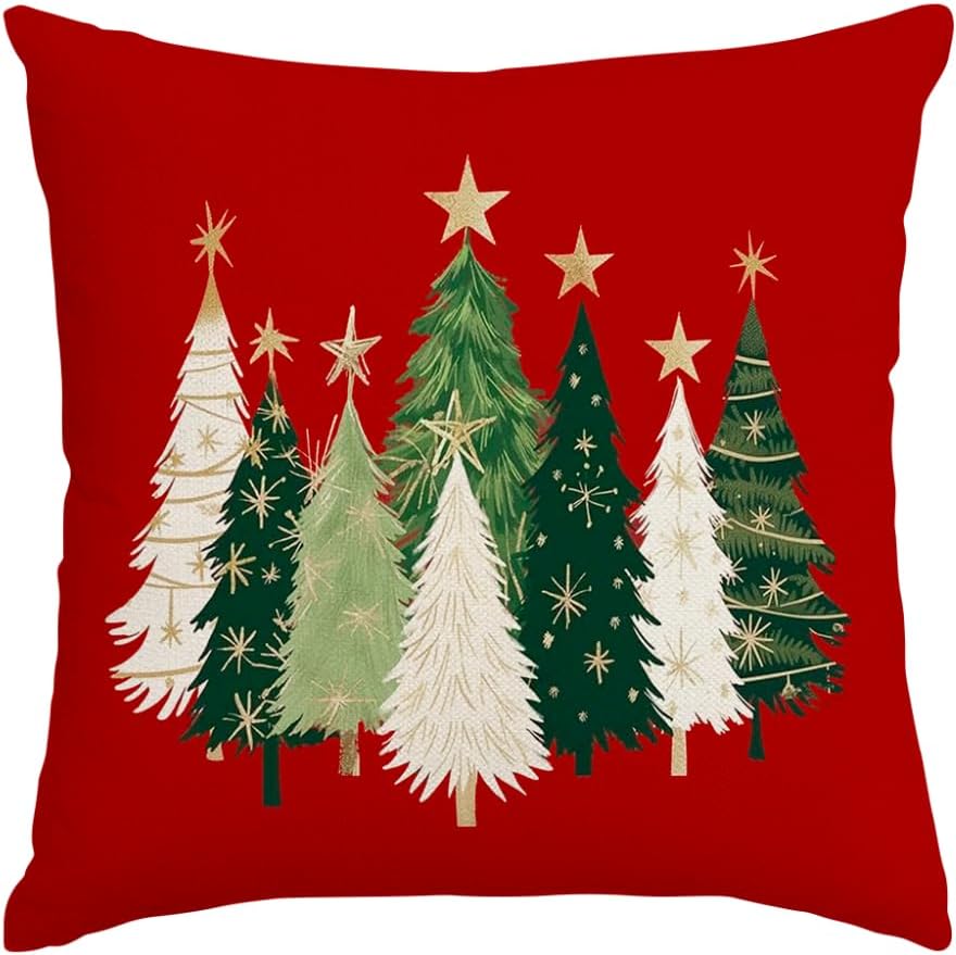 Christmas Tree Pillow Covers 20x20 Inch,Watercolor Xmas Winter Decor ...